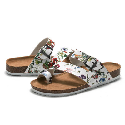 Women summer trend cork beach clip-on casual shoes new design flat  flip-flops slippers in stock floral sandals