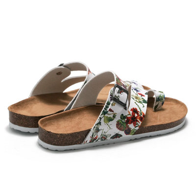 Women summer trend cork beach clip-on casual shoes new design flat  flip-flops slippers in stock floral sandals
