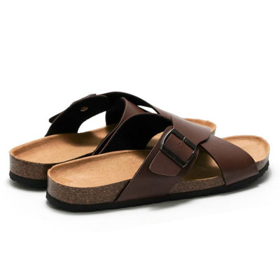 Non Slip Men Casual Footwear  Cross Strap Summer Solid Color Flat