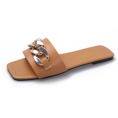 Summer sandals women new design Metal Chain Fashion Flat Casual Shoes outdoor Footwear large Size slippers 2022 Hot