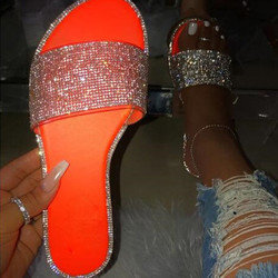 2022 New Arrival Summer Sandals women Rhinestone Flat Slide outdoor Casual solid color slippers Ladies wholesale