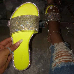 Factory supply Rhinestone Women large size Beach Sandals soft sole non-slip outdoor Shoes Flat Slippers for ladies