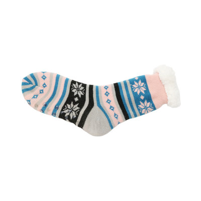 blue and pink stripe christmas socks non-slip warm floor socks women winter house slipper socks