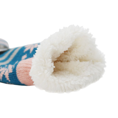 blue and pink stripe christmas socks non-slip warm floor socks women winter house slipper socks