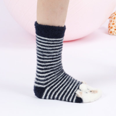 Winter Fashion Accessories Women stripe pattern Cozy Plush Faux Fur Hairy Fluffy Room Floor Slipper socks Sofa Sleep Fuzzy Socks