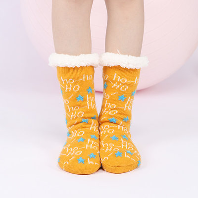 custom wholesale Women's Winter fluffy fur Lined Thermal Slipper Socks Home floor Socks Anti-slip sole sherpa designer socks