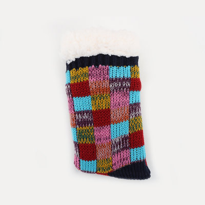 2021 wholesale women's winter grid pattern knitted thick warm medium length socks with fluffy fur ladies Plaid stocking