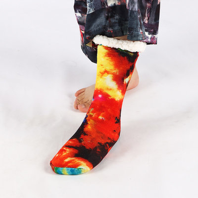 Women's Winter Super Soft Warm Cozy Fuzzy faux fur lined socks Christmas Gift tie-dye Slipper Socks With Grippers