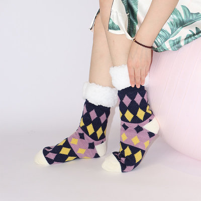 women Slipper Socks Fuzzy Thick Warm Heavy Fleece lined Winter Socks diamond pattern Stockings For ladies sherpa socks