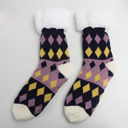 women Slipper Socks Fuzzy Thick Warm Heavy Fleece lined Winter Socks diamond pattern Stockings For ladies sherpa socks