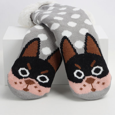 Women Cheap Animal Knitted Winter Home Indoor Slipper Socks With Plush Sherpa Lining In Stock Ladies warm socks