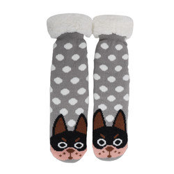 Women Cheap Animal Knitted Winter Home Indoor Slipper Socks With Plush Sherpa Lining In Stock Ladies warm socks