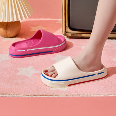 Wholesale household Men EVA thick bottom Classic summer Color Stroke sandals couple bathroom non-slip women slides slipper