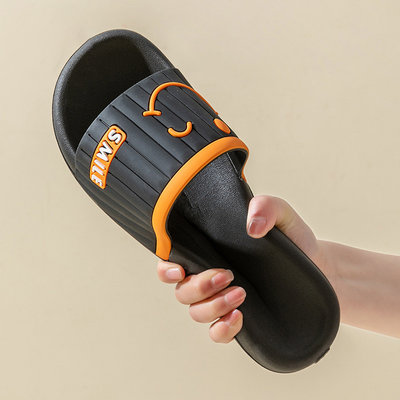 Men slippers smiley face pattern thick bottom women home shoes non-slip indoor deodorant comfortable summer flat sandals