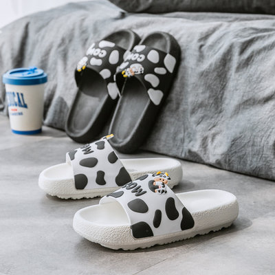 Cute spotted cow couple slippers summer indoor soft high elastic non-slip thick-soled bathroom slippers