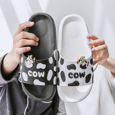 Cute spotted cow couple slippers summer indoor soft high elastic non-slip thick-soled bathroom slippers