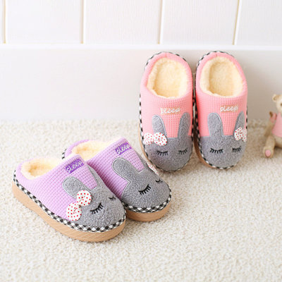 Children slippers home warm cartoon smile rabbit winter non-slip thick bottom cute girls bedroom shoes in stock