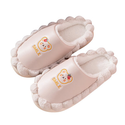 Best price comfort warm home slippers hot sale custom delicate plush cute cartoon vamp home indoor shoes female