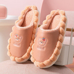 Winter fashion Flowers side plush slippers indoor and outdoor warm non-slip soft sole couple bedroom shoes women