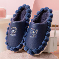 Winter fashion Flowers side plush slippers indoor and outdoor warm non-slip soft sole couple bedroom shoes women