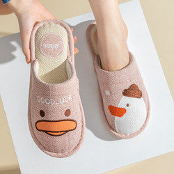 Excellent quality skin-friendly linen slippers female Sweat-absorption hot sale cartoon Duck home indoor shoes