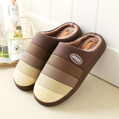 Waterproof non-slip wholesale slippers women thick-soled winter fashion stripes plush couple home indoor shoes