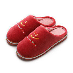 Hot selling 2021 new fashion soft plush winter slippers smile patterns vamp non-slip couple home shoes in stock