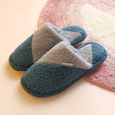 Winter 2021 new fashion stitching color home slippers non-slip warm couple soft plush house shoes women