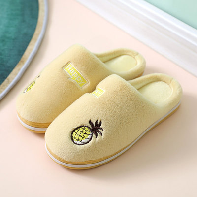 New products plush cheap warm slippers women winter home fruit pineapple vamp non-slip bedroom shoes wholesale