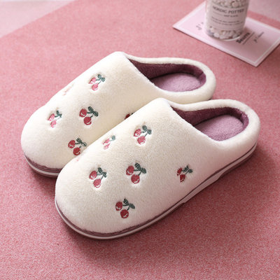 New winter wholesale female cute fruit pattern warm thick bottom slippers non-slip couple home indoor shoes