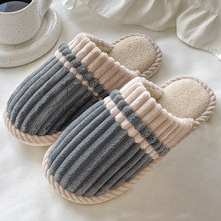 Autumn winter new design striped color warm slippers female home couple delicate plush non-slip bedroom shoes in stock