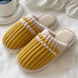 Autumn winter new design striped color warm slippers female home couple delicate plush non-slip bedroom shoes in stock