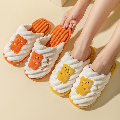 Cute fashion solid color warm home indoor shoes soft plush PVC material anti-slip slippers autumn winter