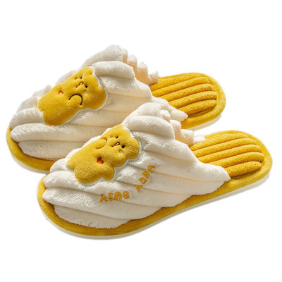 Cute fashion solid color warm home indoor shoes soft plush PVC material anti-slip slippers autumn winter