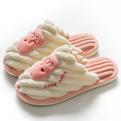 Cute fashion solid color warm home indoor shoes soft plush PVC material anti-slip slippers autumn winter