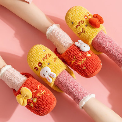 Cheap bowknot and rabbit cartoon shape bedroom closed toe slippers Couple Style non-slip household shoes women