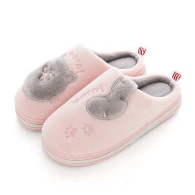 2021 new design cute cat slippers female winter warm cartoon couple thick bottom non-slip home indoor shoes