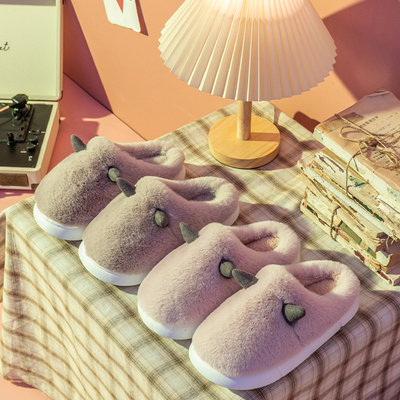 Winter new cartoon Little Ox Horn for women and male slippers PVC material Breathable non-slip Thermal shoes