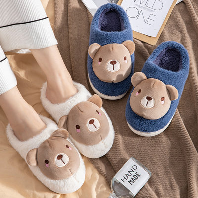 Women Wholesale Winter Cute Bear Home Indoor Slippers Cartoon Plush Warm fluffy Non-Slip Shoes faux fur
