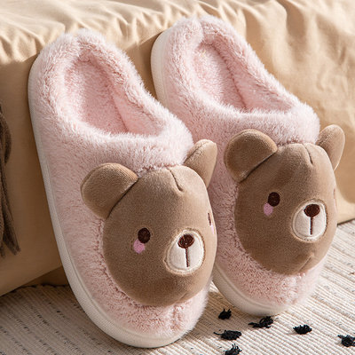 Women Wholesale Winter Cute Bear Home Indoor Slippers Cartoon Plush Warm fluffy Non-Slip Shoes faux fur