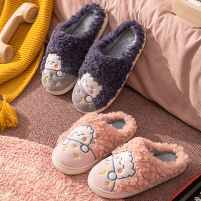New winter Cute Sleeping Bear Shape Thick Bottom Home Indoor Slippers Women Plush Warm Non-Slip garden shoes