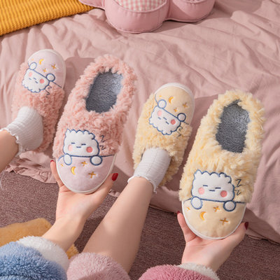 New winter Cute Sleeping Bear Shape Thick Bottom Home Indoor Slippers Women Plush Warm Non-Slip garden shoes