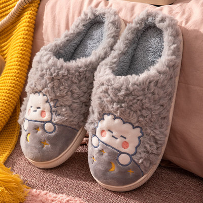 New winter Cute Sleeping Bear Shape Thick Bottom Home Indoor Slippers Women Plush Warm Non-Slip garden shoes