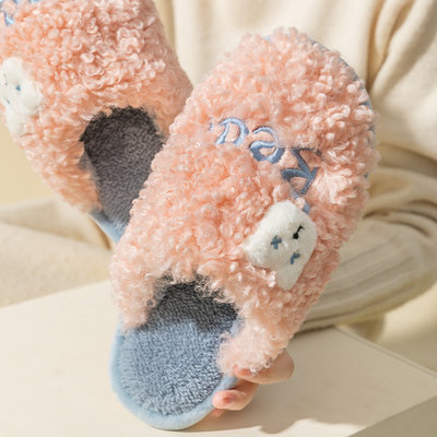 Women New Design Cute Bear Shape Home Indoor Slippers Non-Slip hick sole Men Cheap Winter Warm House Shoes