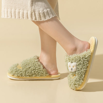 Women New Design Cute Bear Shape Home Indoor Slippers Non-Slip hick sole Men Cheap Winter Warm House Shoes