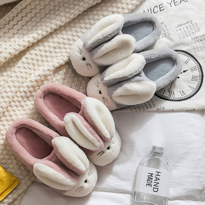 New Design Cartoon Cute Long Rabbit Three-dimensional Shape Home Indoor Slippers Plush Warm Non-Slip bedroom Shoes