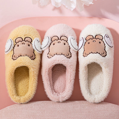 Wholesale New Design Cute Animal Shape Winter Home Indoor Slippers Female Plush Warm Non-Slip Flat sole house Shoes