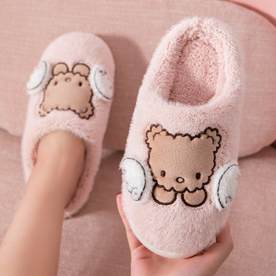 Wholesale New Design Cute Animal Shape Winter Home Indoor Slippers Female Plush Warm Non-Slip Flat sole house Shoes