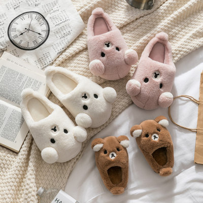 Hot sales Popular Winter Warm ladies Home slipper Plush cute Bear house shoes women fluffy soft floor slipper