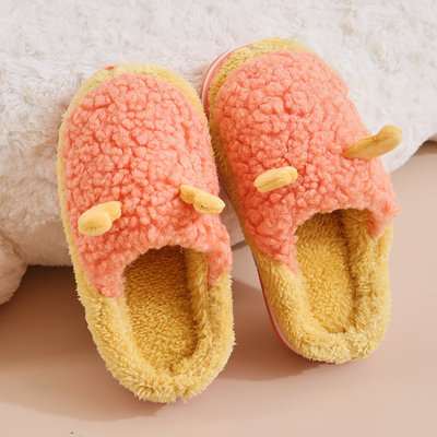 New arrival 3D Cartoon Antlers Children Slippers Fashion Cute Warm Non-Slip Baby House Indoor Slippers faux fur